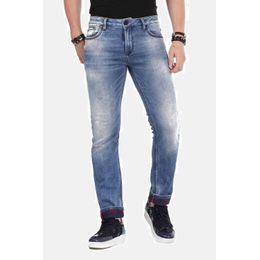 Cipo & Baxx CIPO & BAXX Herren Slim-fit-Jeans "Jeans", blau, Gr. 30, unifarben, 92% Baumwolle, 6% Polyester, 2% Elasthan, Jeans, mit markanter Waschung, CD-469