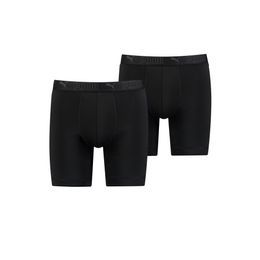 Puma Herren Langer Boxer "Puma MEN SPORT MICROFIBER LONG BOXERS 2P", Gr. M, schwarz, Jersey, Obermaterial: 88% Polyester, 12% Elasthan, bedruckt,
