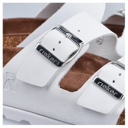 Rieker Damen Pantolette, Gr. 43, wei&szlig;, Glattleder, unifarben, Basic, Schuhe, Hausschuh, Sommerschuh, Strandschuh, Zweischnaller mit Softfu&szlig;bett