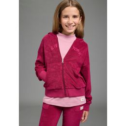 H.I.S. H.I.S M&auml;dchen Sweatjacke "Kuschelweiche H.I.S Nicki-Jacke mit Applikation: NEW YORK", pink, Gr. 140, bestickt, Nicki, Obermaterial: 80% Baumwolle,