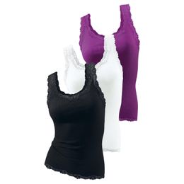 H.I.S. H.I.S Damen Tanktop "mit Spitze", lila, Gr. 32, unifarben, Feinripp, Obermaterial: 100% Baumwolle, Tops, Sommertops aus luftiger Baumwoll-Qualit&auml;t