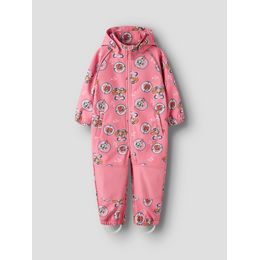 name it Kinder Softshelloverall "NMFALFA08 PAW SOFTSHELL SUIT NOOS CPLGM", pink, Gr. 86, bedruckt, Softshell, Obermaterial: 94% Polyester, 6%