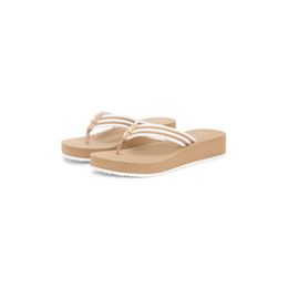 Tommy Hilfiger Damen Zehentrenner "TH STRIPE SUMMER SANDAL", Gr. 42, beige, Textil, gestreift, Schuhe, Sommerschuh, Dianette, Plateauschuh mit