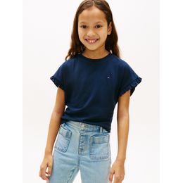 Tommy Hilfiger M&auml;dchen T-Shirt "ESSENTIAL TOP SHORT SLEEVE", blau, Gr. 3, unifarben, Single Jersey, Obermaterial: 60% Baumwolle, 40% Polyester,