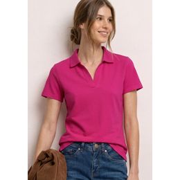 Street One Damen Poloshirt, pink, Gr. 46, unifarben, Web, 97% Baumwolle, 3% Elasthan, Shirts, mit geschlitztem Rundhalsausschnitt