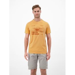 Lerros Herren T-Shirt "T-Shirt mit O-Neck und Frontprint", gelb, Gr. L, 100% Baumwolle, Shirts
