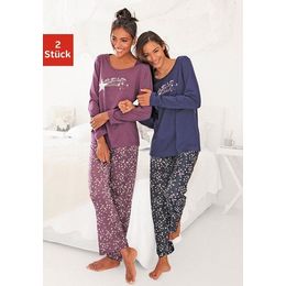 Damen Pyjama, VIVANCE DREAMS BY LASCANA, Gr. 56, bunt, Single Jersey, Obermaterial: 100% Baumwolle, gemustert, Homewear-Sets, mit Sternenprint