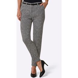 Damen Webhose, grau, Gr. 42, CREATION L PREMIUM, gemustert, meliert, 70% Polyester, 30% Wolle, G&uuml;rtel:100% Leder, Hosen