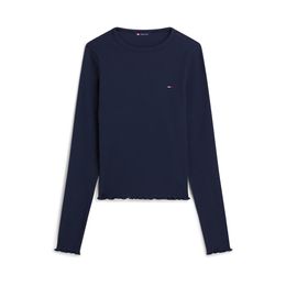 Tommy Jeans Shirt 'Ruffle Slim Long Sleeve' Damen Gr&ouml;&szlig;e S/M navy