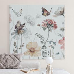 Bilderwelten Akustikbild Aquarell Blumenwiese mit Schmetterlingen