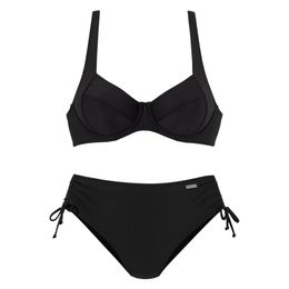 Lascana Damen B&uuml;gel-Bikini "Annelie", schwarz, Gr. 38, unifarben, Polyamid, Bikini-Sets, mit seitlich geraffter Bikinihose