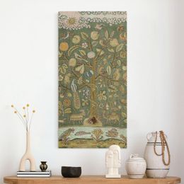 Bilderwelten Akustikbild Baum mit Tieren in Gewebeoptik