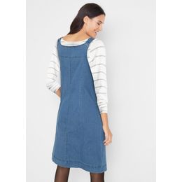 bonprix Damen Jeanskleidblau denim, Gr. 48, Denim/Jeans, Obermaterial: 98% Baumwolle, 2% Elasthan, Kleider, Latzkleid mit verstellbaren Tr&auml;gern,