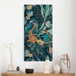 Bilderwelten Akustikbild Blumenparadies Eisvogel und Kolibri
