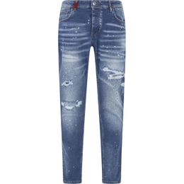 2Y Premium Herren Bequeme Jeans "2Y Premium VICTOR RIPPED SLIM FIT JEANS"midblau, Gr. 33, unifarben, 98% Baumwolle, 2% Elasthan, Jeans