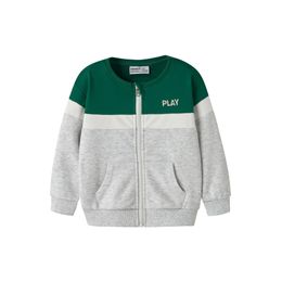 name it Sweatjacke 'NMMLORCAN' Jungen Gr&ouml;&szlig;e 98 graumeliert / smaragd / wei&szlig;