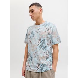 Jack & Jones JACK & JONES Herren Rundhalsshirt "JJHONOLULU AOP TEE SS CREW NECK"celestial blau, Gr. L, bedruckt, Jersey, Obermaterial: 100% Baumwolle, Shirts,