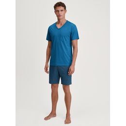 Calida Damen Shorty "Relax Imprint 2", Gr. XL, blau, Single Jersey, Obermaterial: 100% Baumwolle, Homewear-Sets, V-Ausschnitt, Brusttasche, Kurzarm,