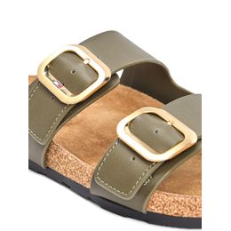 Tommy Hilfiger Damen Pantolette "TH CLASSIC CORK SANDAL LEATHER", Gr. 39oliv, Nappaleder, unifarben, Schuhe, Sommerschuh, Schlupfschuh, Flat mit