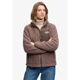Superdry Damen Kapuzensweatjacke "HERITAGE ZIP THROUGH FLEECE", braun, Gr. M, unifarben, unifarben mit Farbeinsatz, Sweatware, Obermaterial: 100%