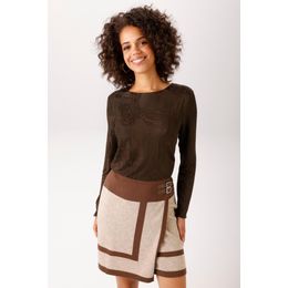 Aniston CASUAL Damen Langarmshirt, braun, Gr. 40, gebl&uuml;mt, gemustert, unifarben, Single Jersey, Obermaterial: 96% Polyester, 4% Elasthan, Shirts, mit