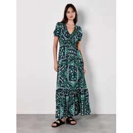 Apricot Damen Druckkleid "Gemustertes Maxikleid", blau, Gr. 40, gemustert, gewebt, Obermaterial: 100% Viskose CV., Kleider, mit Smokband und Volant