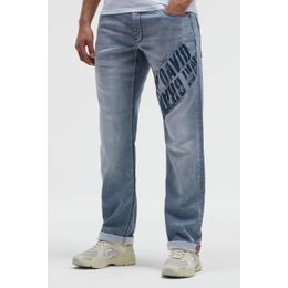 CAMP DAVID Herren Comfort-fit-Jeans, blau, Gr. 38, bedruckt, Sweatware, Material: 68% Baumwolle, 16% Polyester, 14% Lyocell, 2% Elasthan, Zusatz: