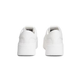 Tommy Jeans Damen Plateausneaker "TJW SCRIPT CUPSOLE FLATFORM", Gr. 36, wei&szlig;, Leder, kontrastfarbene Details, unifarben mit Farbeinsatz, Basic,