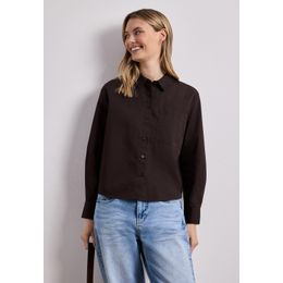 Street One Damen Langarmbluse, braun, Gr. 46, unifarben, Web, 100% Baumwolle, Blusen, aus reiner Baumwolle