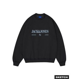 Jack & Jones JACK & JONES Herren Sweatshirt "JORFREDERIKSBERG BRANDING SWEAT CN FST", schwarz, Gr. S, bedruckt, angeraute Sweatware, Obermaterial: 60% Baumwolle,