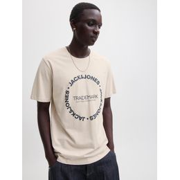 Jack & Jones JACK & JONES Herren T-Shirt "JJBENSON TEE SS CREW NECK", beige, Gr. XL, bedruckt, Jersey, Obermaterial: 100% Baumwolle, Shirts, Baumwolle, regular fit