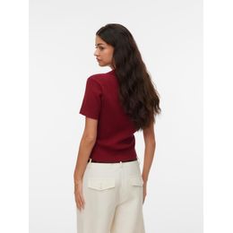V&eacute;ro Moda VERO MODA Damen Polokragenpullover "VMGOLD CABLE SS POLONECK PULLOVER"biking rot detail:with birch emb., Gr. L, unifarben, Strick, Obermaterial: 50%