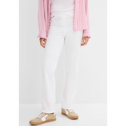 bonprix Damen Schlupfhose "Twill Treggings aus elastischem Baumwoll-Mix", wei&szlig;, Gr. 48, unifarben, washed, Twill, Obermaterial: 97% Baumwolle, 3%