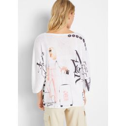 bonprix Damen Strickpullover, wei&szlig;, Gr. 40, bedruckt, Strick, Obermaterial: 100% Polyester, Pullover, 3/4-Fledermaus&auml;rmel, cooler Alloverprint,