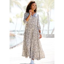 Vivance Damen Maxikleid "mit Alloverprint, V-Ausschnitt, Webkleid, locker bequemer Look", grau, Gr. 34, bedruckt, Web, Obermaterial: 100% Viskose,