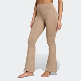 Damen Trainingstights "ALL ME ESSENTIALS FLARE LEGGINGS", beige, Gr. XS, adidas Performance, Obermaterial: 85% Polyester, 15% Elasthan, Hosen, mit
