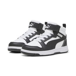Puma Kinder Sneaker "Rebound V6 Mid Sneakers Kinder", Gr. 28,5, schwarz-wei&szlig;, Obermaterial: Synthetik, Textil. Futter: Textil. Innensohle: Textil.