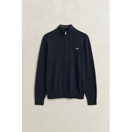 Gant Herren Troyer "CLASSIC COTTON HALF ZIP", blau, Gr. S, unifarben, Web, Obermaterial: 100% Baumwolle, Pullover, Regular fit mit Troyerkragen