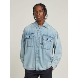 G-Star Raw G-STAR Herren Langarmshirt "2 Pocket Pleated Boxy Hemd", blau, Gr. M, Obermaterial: 100% Baumwolle, Shirts
