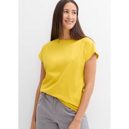 bonprix Damen T-Shirt, gelb, Gr. 48, unifarben, Jersey, Obermaterial: 100% Baumwolle, Shirts, bequeme Passform, Raglan-Kurzarm, aus Baumwolle