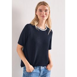 Street One Damen T-Shirt, blau, Gr. 38, unifarben, Stoff, 60% Viskose, 40% Polyester, Shirts, mit Rundhalsausschnitt
