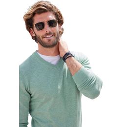 H.I.S. H.I.S Herren Strickpullover, gr&uuml;n, Basic, Gr. XXL, meliert, Feinstrick, Obermaterial: 60% Baumwolle, 40% Polyester, Pullover, mit V-Ausschnitt,