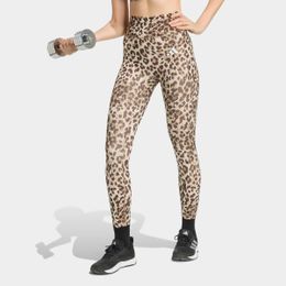 Damen Trainingstights "OPTIME ESSENTIALS 3-STREIFEN LEOPARD 7/8 LEGGINGS", braun, Gr. XXL, adidas Performance, Obermaterial: 85% Polyester, 15%