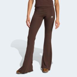 Damen Leggings "ESS FL LEGGINGS", braun, Gr. L, adidas originals, Obermaterial: 46% Baumwolle, 45% Viskose, 9% Elasthan, Hosen, mit ausgestelltem