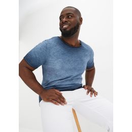bonprix Herren T-Shirt, blau, Gr. 56, meliert, unifarben, Jersey, Obermaterial: 100% Baumwolle, Shirts, regul&auml;re Passform, weiter Ausschnitt, mit