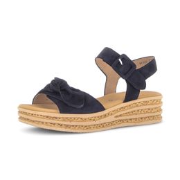 Gabor Damen Keilsandalette, Gr. 39, blau, Ziegenveloursleder, unifarben, Schuhe, Sommerschuh, Riemchensandale mit praktischen Klettverschl&uuml;ssen