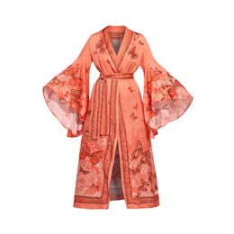 JIORO Beach Dress 'PAPAYA BUTTERFLIES' female size 40 Coral