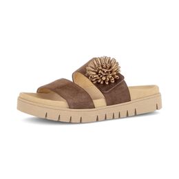Gabor Damen Pantolette, Gr. 41, braun, Ziegenveloursleder, unifarben, Schuhe, Plateau, Sommerschuh, Schlupfschuh mit Bast-Zierbl&uuml;te