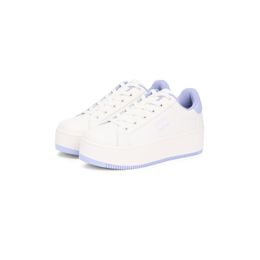 Tommy Jeans Damen Plateausneaker "TJW FLATFORM ESS MU", Gr. 36, wei&szlig;, Leder, Schuhe, Freizeitschuh, Halbschuh, Schn&uuml;rschuh mit Kontrastbesatz
