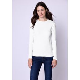 Damen Langarmshirt, wei&szlig;, Gr. 46, STREET ONE STUDIO, unifarben, Web, 95% Baumwolle, 5% Elasthan, Shirts, Rundhalsausschnitt